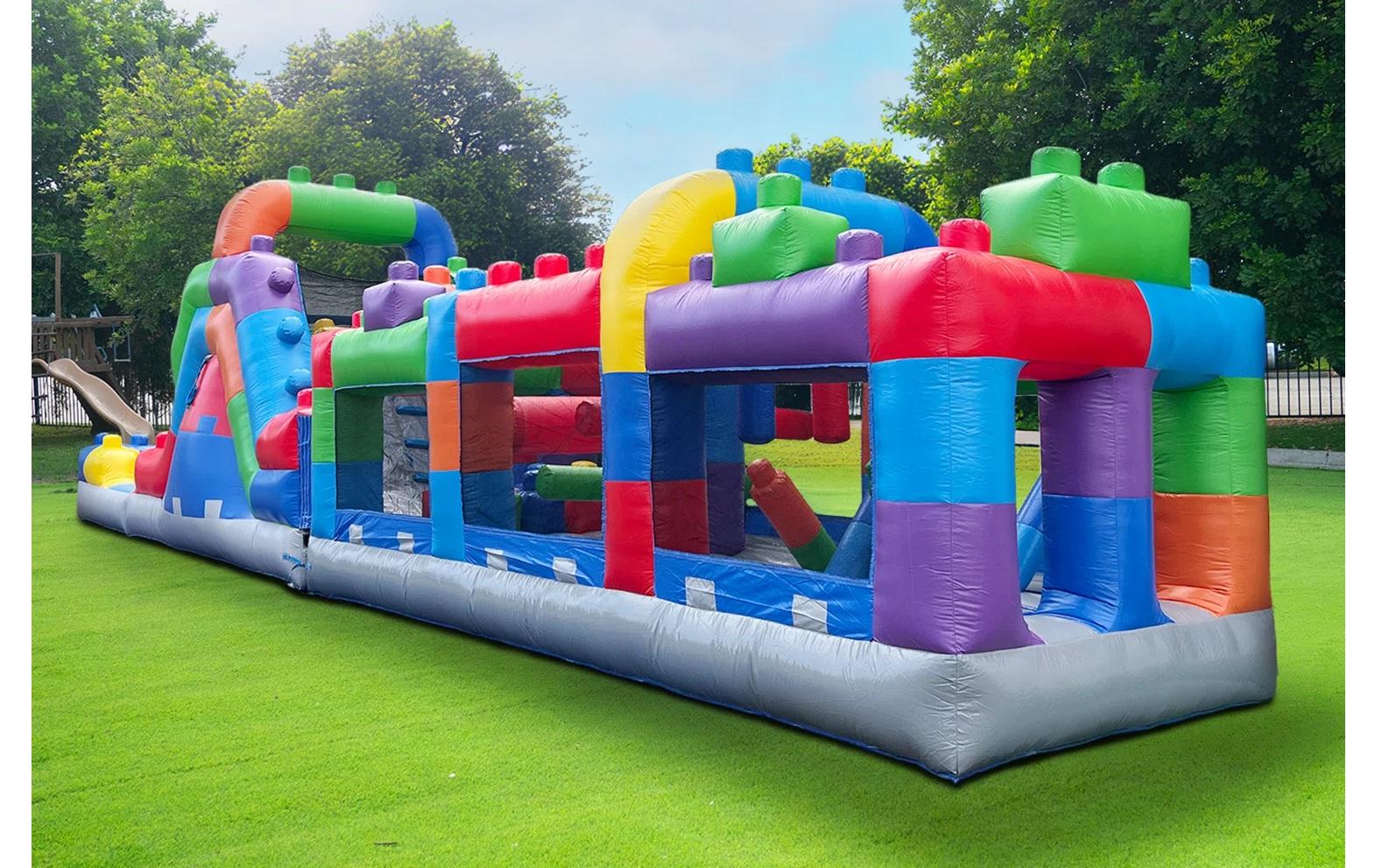42' Mega Blocks Obstacle Course Bouncer with Water Slide by Party Jump ...